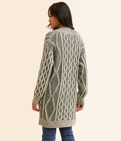 BKE Cable Knit Cardigan Sweater - Women's Sweaters in Agave | Buckle