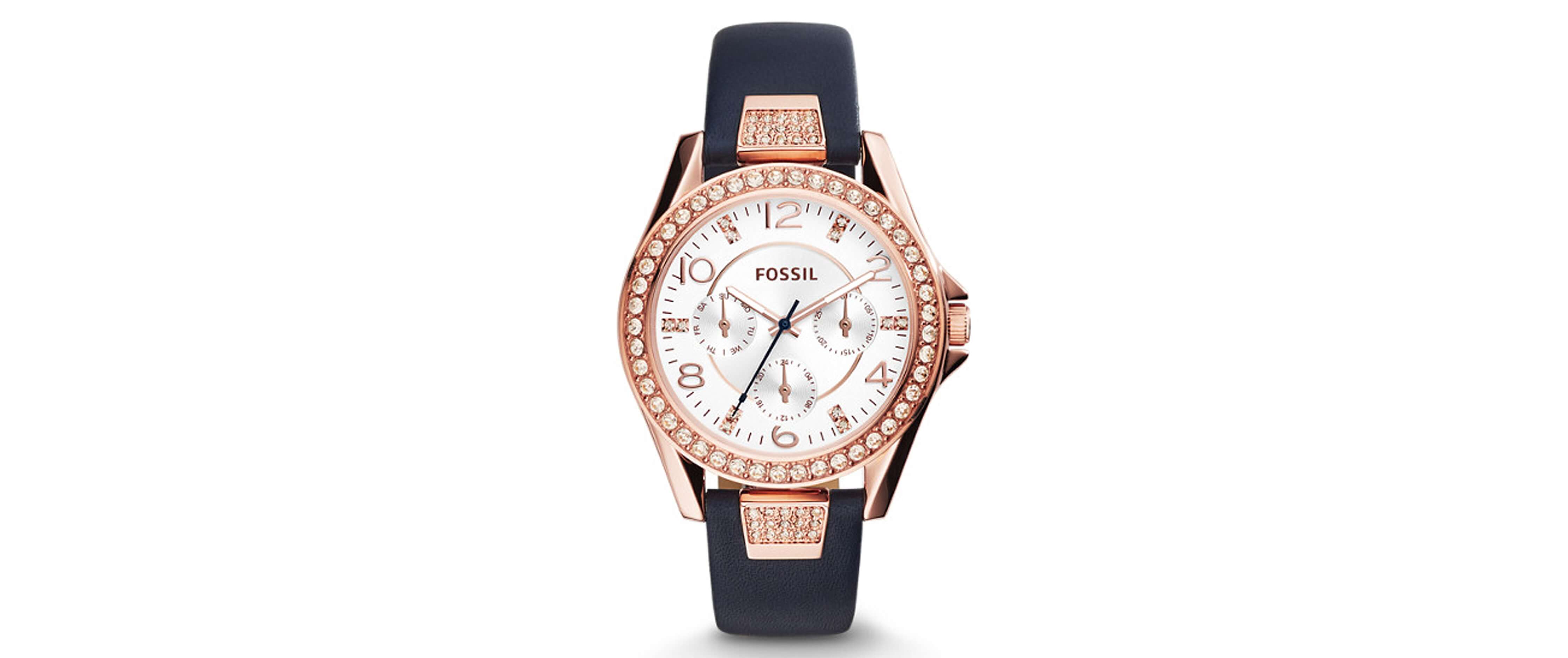 Fossil Riley Watch - Women's Watches in Navy Rose Gold | Buckle