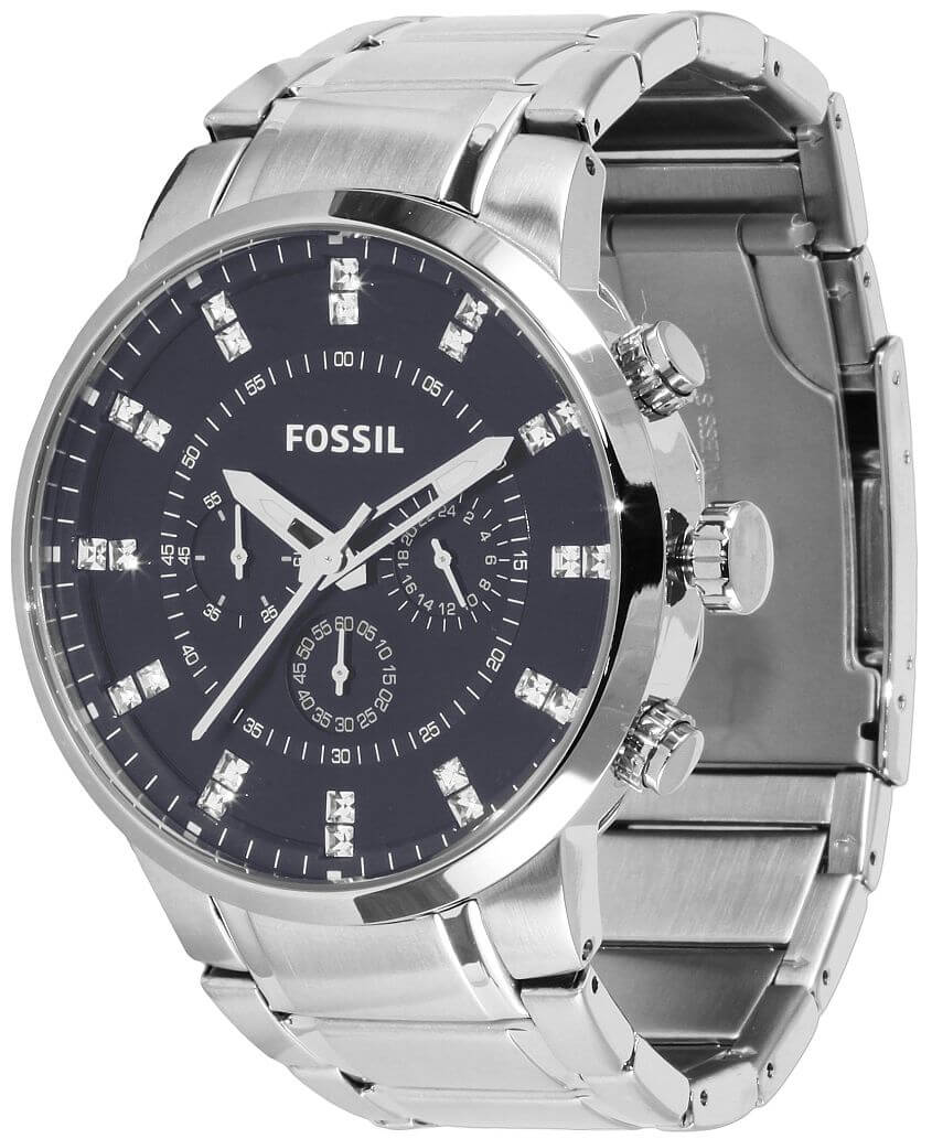 Fossil Navy Dial Chrono Watch - Men's Watches in Silver | Buckle