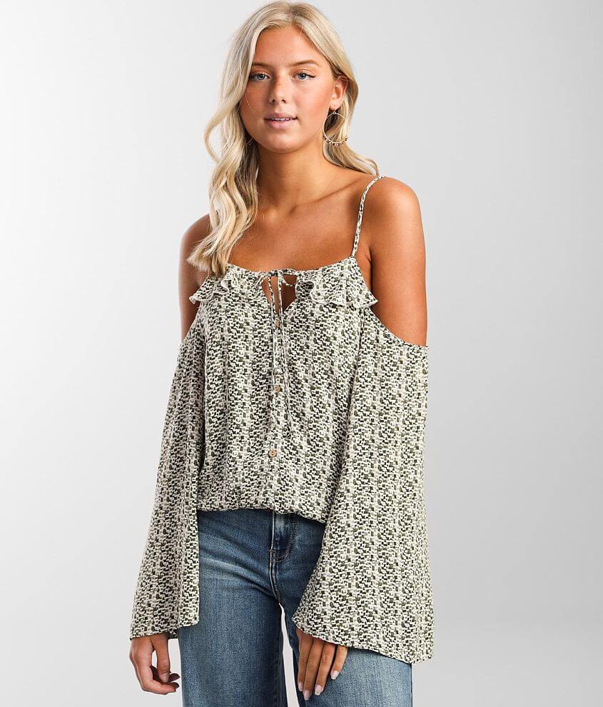 Daytrip Printed Ruffle Cold Shoulder Top - Women's Shirts & Blouses in ...