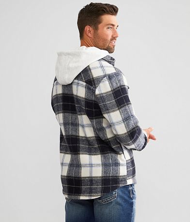 BKE Flannel Hooded Shacket - Men's Coats & Jackets in Cream Navy | Buckle