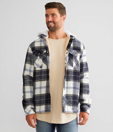 BKE Flannel Hooded Shacket - Men's Coats & Jackets in Cream Navy | Buckle