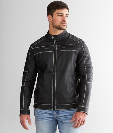 Buckle Black Faux Leather Hooded Jacket - Men's Coats & Jackets in ...