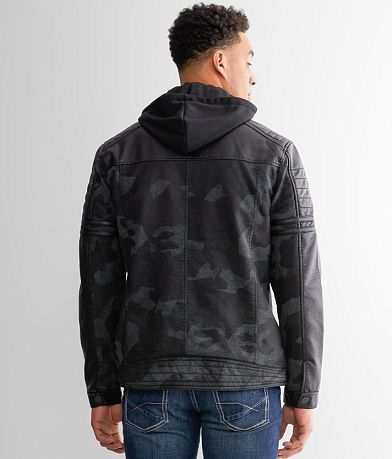 Buckle Black Faux Leather Hooded Jacket - Men's Coats & Jackets in ...