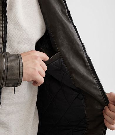 Buckle Black Washed Faux Leather Hooded Jacket - Men's Coats & Jackets ...