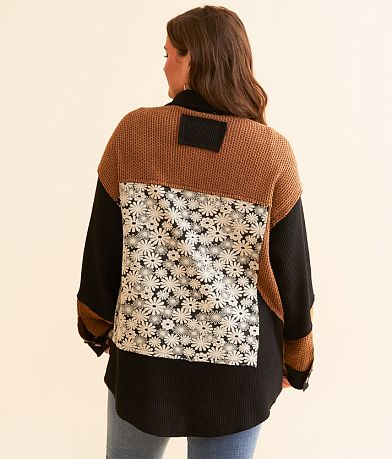 POL Pieced Floral Waffle Knit Shacket - Women's Coats & Jackets in ...