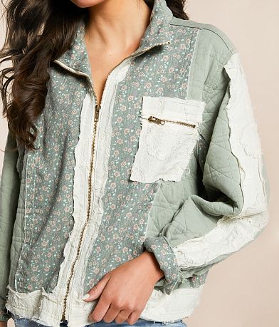 POL Pieced Floral Quilted Jacket - Women's Coats & Jackets in Seafoam ...