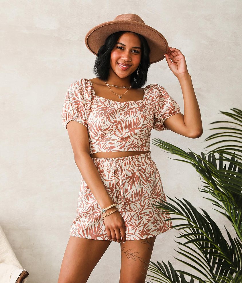 Privy Palm Print Cropped Top - Women's Shirts & Blouses in Cream Rust ...