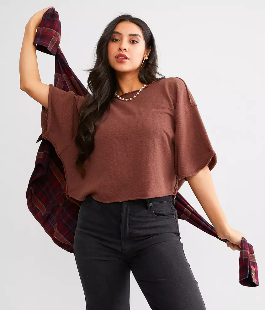 BKE Oversized Boxy Cropped Top - Women's Shirts & Blouses in Root Beer ...