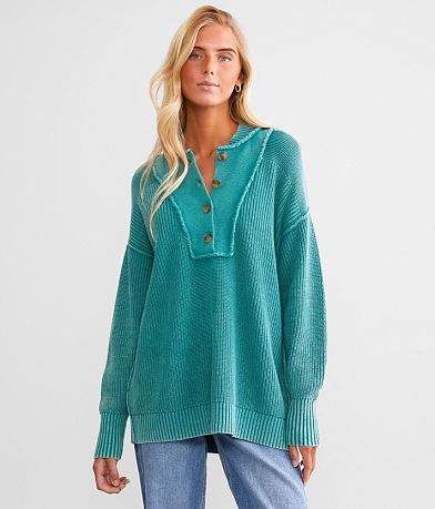 BKE Washed Henley Sweater - Women's Sweaters in North Sea | Buckle