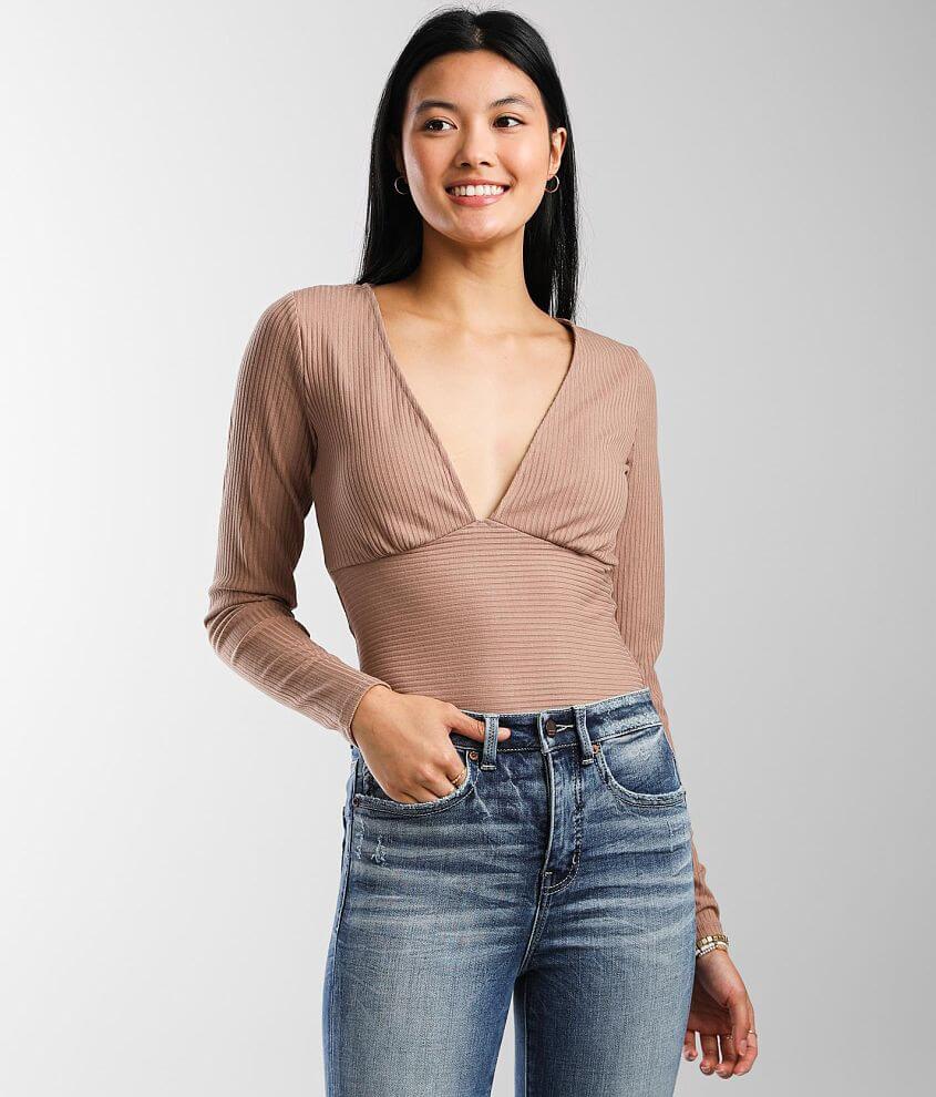 red by BKE Ribbed Empire Top - Women's Shirts/Blouses in Taupe | Buckle red by BKE Ribbed Empire Top - Women's Shirts/Blouses in Taupe | Buckle