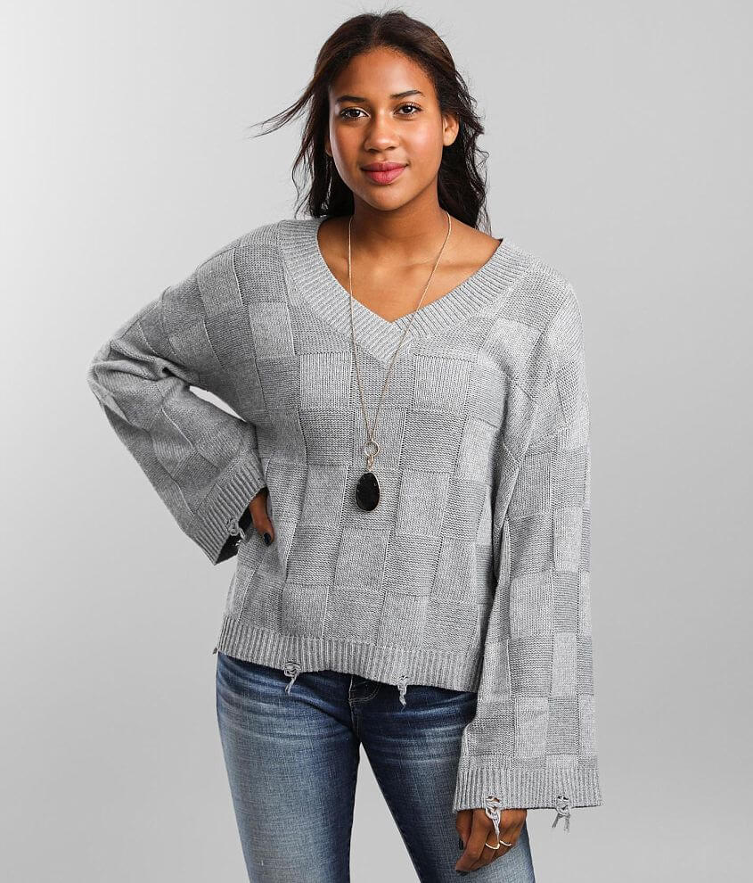 Promesa Checker Knit Sweater - Women's Sweaters in Grey | Buckle