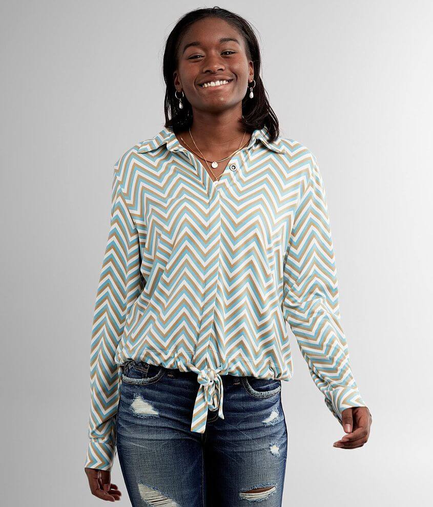 Buckle Black Chevron Front Cinch Tie Top - Women's Shirts/Blouses in ...