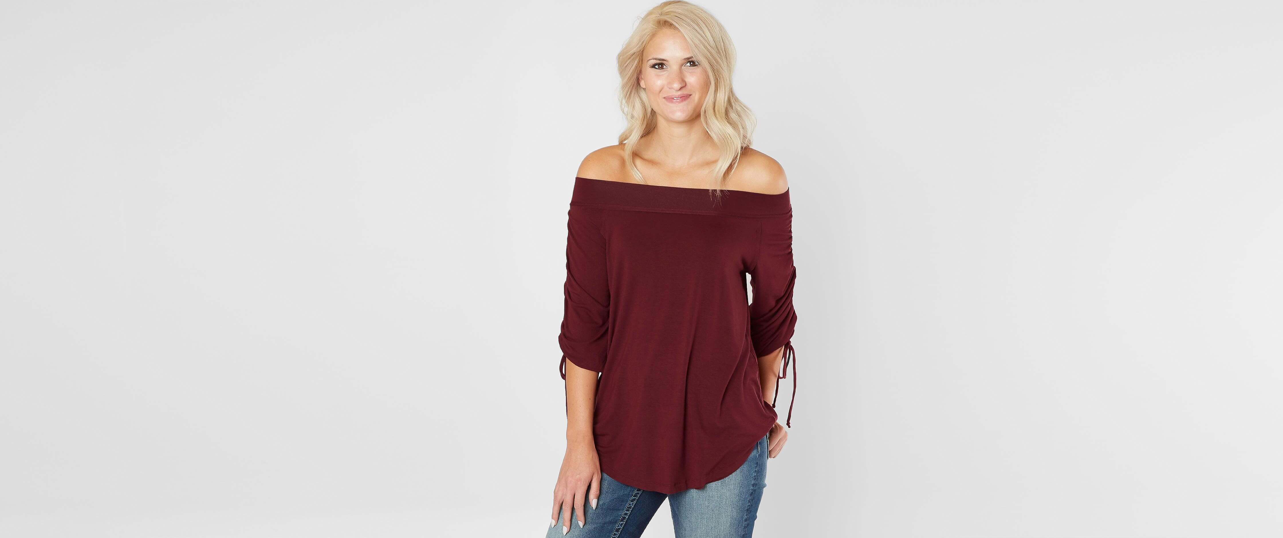 red by BKE Raw Edge Off The Shoulder Top - Women's Shirts/Blouses in ...