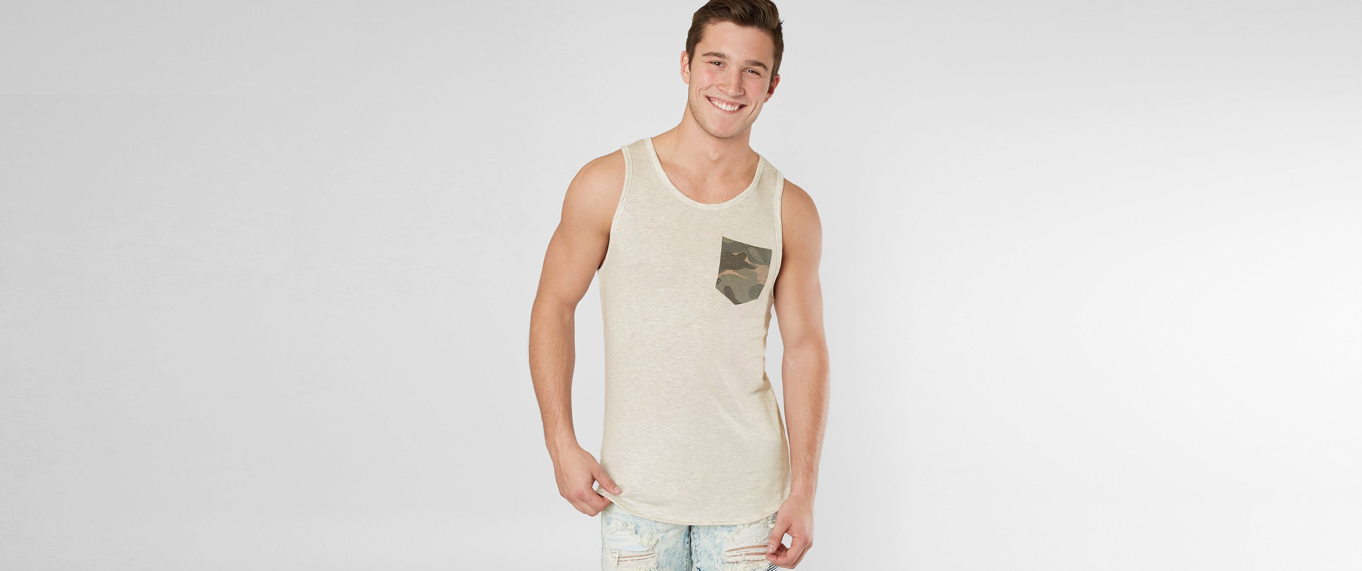 Rustic Dime Long Body Tank Top - Men's Tank Tops in Oatmeal Camo | Buckle