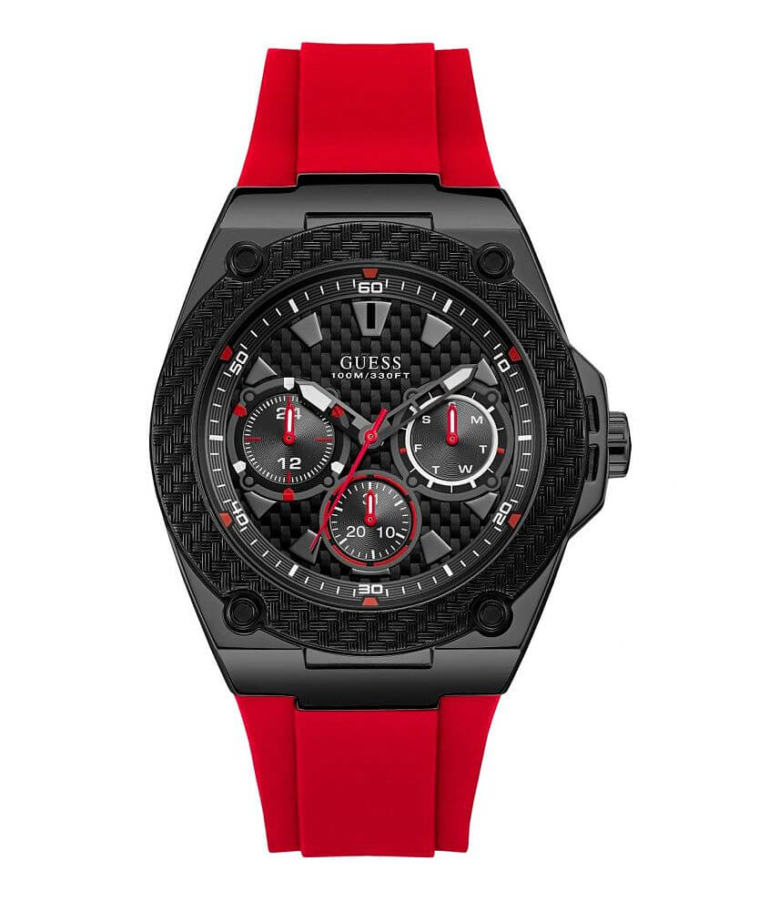 Guess Textured Dial Watch - Men's Watches in Red | Buckle
