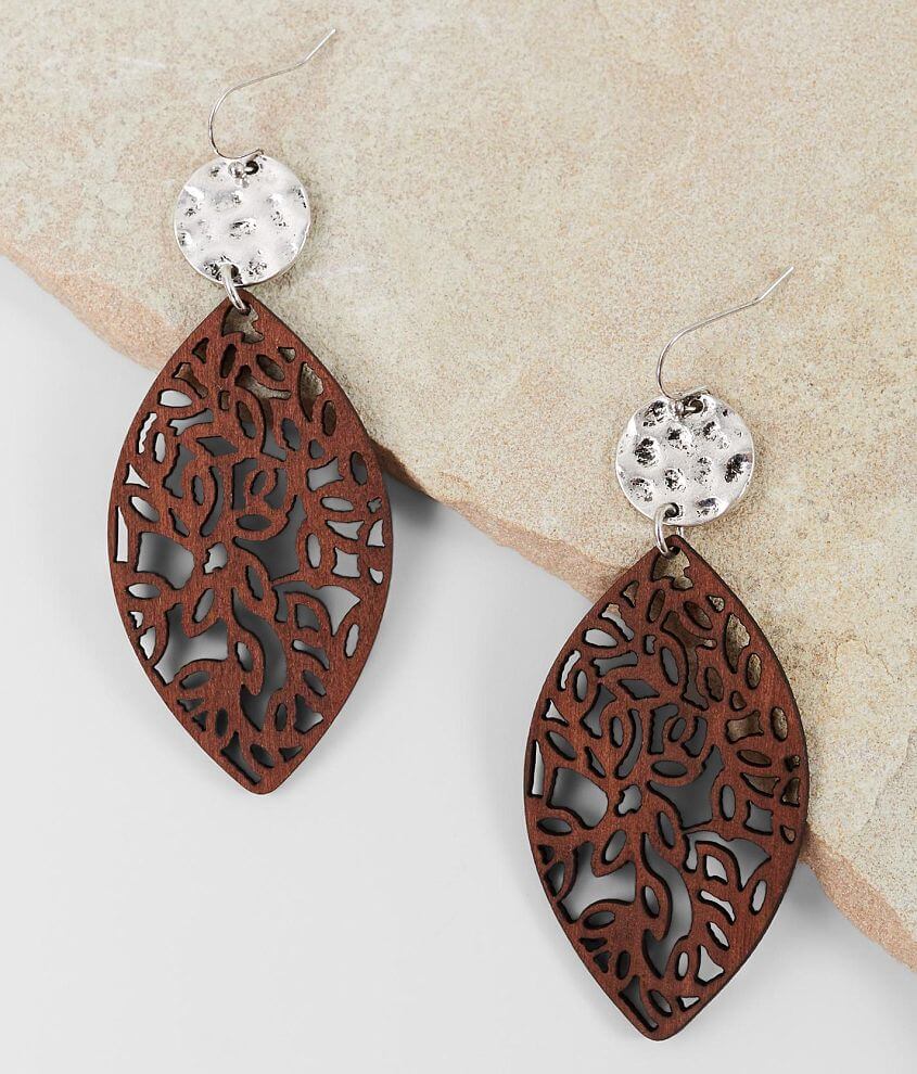 BKE Wood Cut-Out Earring - Women's Jewelry in Antique Silver | Buckle