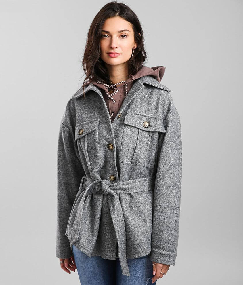 Shinestar Belted Shacket - Women's Coats & Jackets in Heather Grey | Buckle