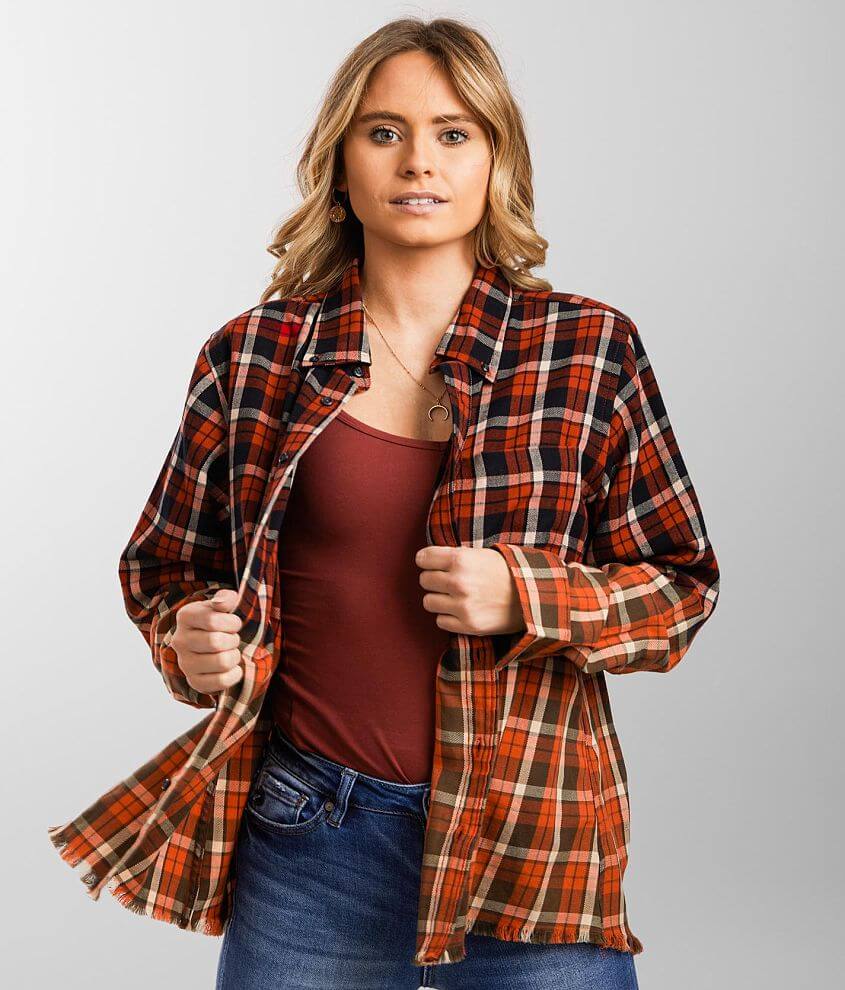 BKE Frayed Flannel Shirt - Women's Shirts & Blouses in Black Red | Buckle