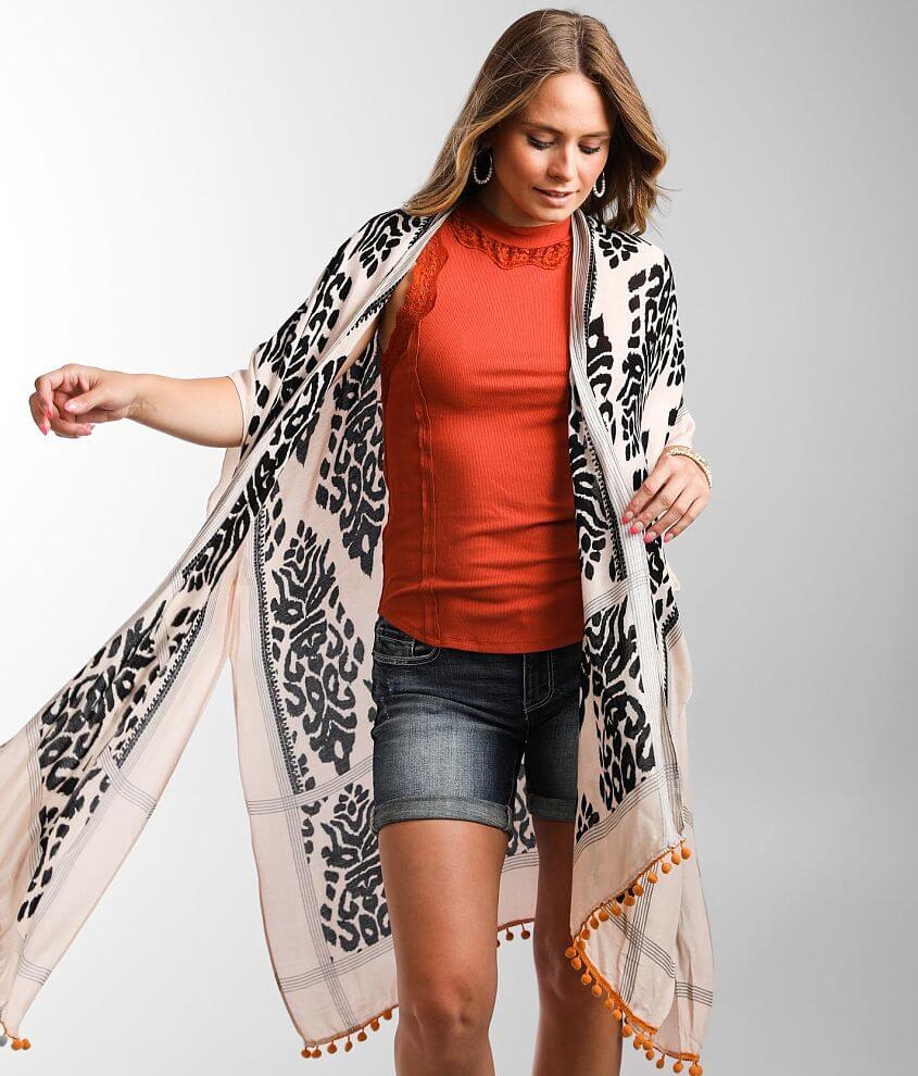 Angie Tassel Trim Printed Kimono - One Size - Women's Kimonos in Tan ...