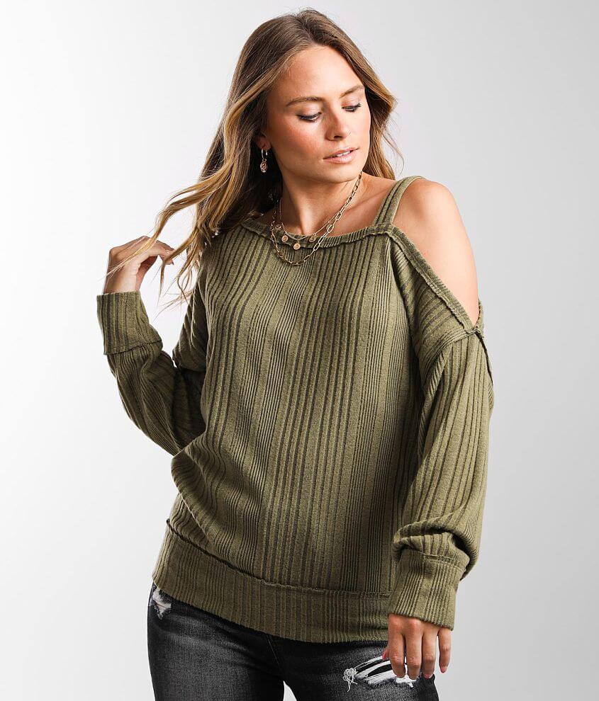 Daytrip Textured Cold Shoulder Top - Women's Shirts/Blouses in Sage ...