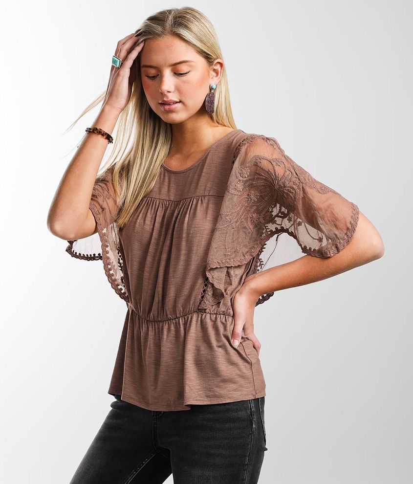 Daytrip Embroidered Mesh Top - Women's Shirts/Blouses in Taupe | Buckle