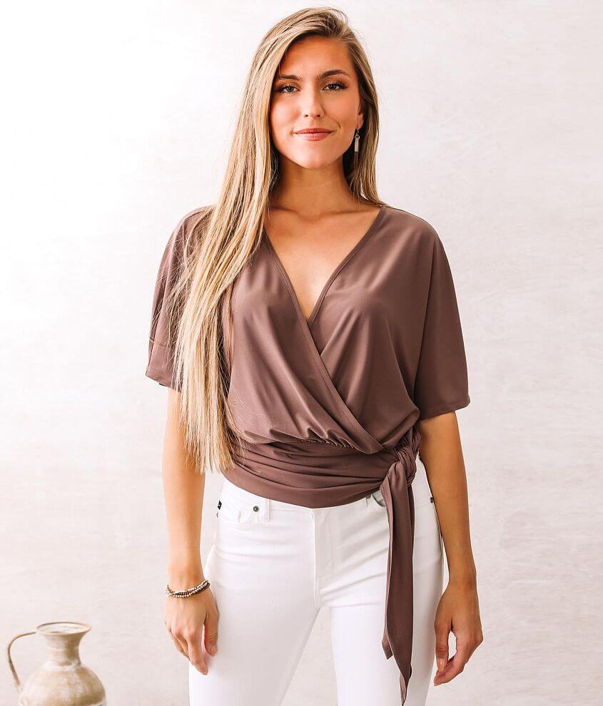 Willow And Root Front Tie Top Womens Shirts Blouses In Peppercorn Buckle