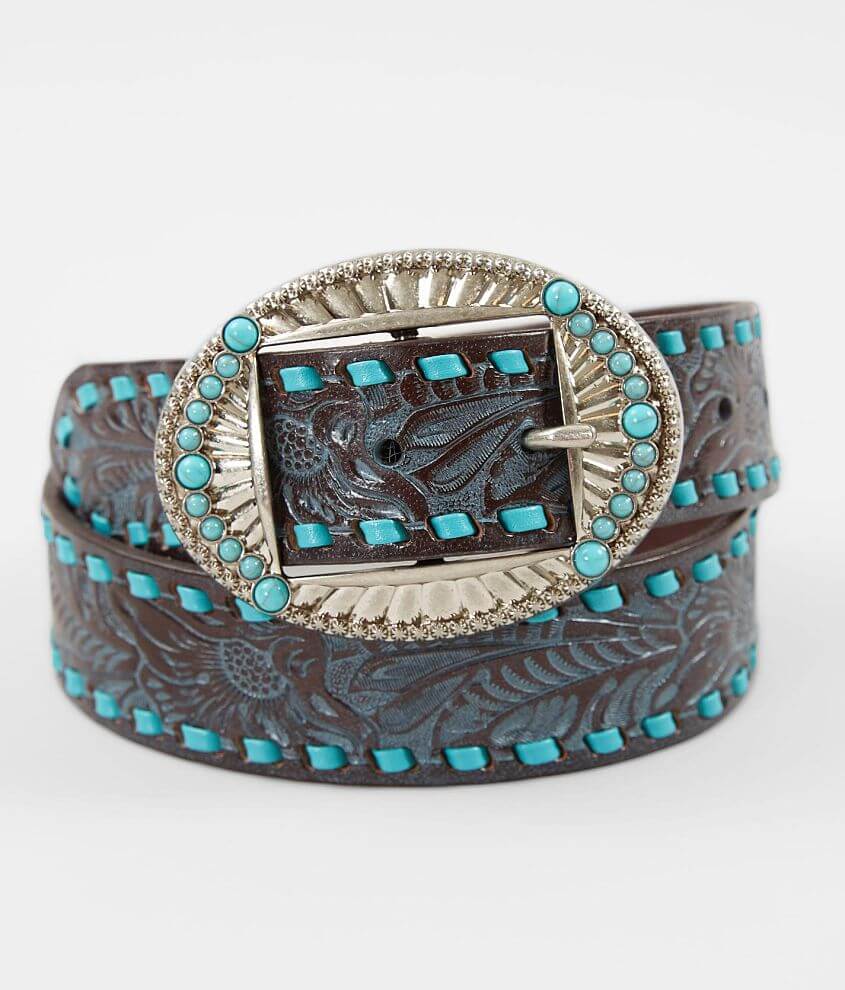 Angel Ranch Embossed Leather Belt - Women's Belts in Brown Turquoise ...