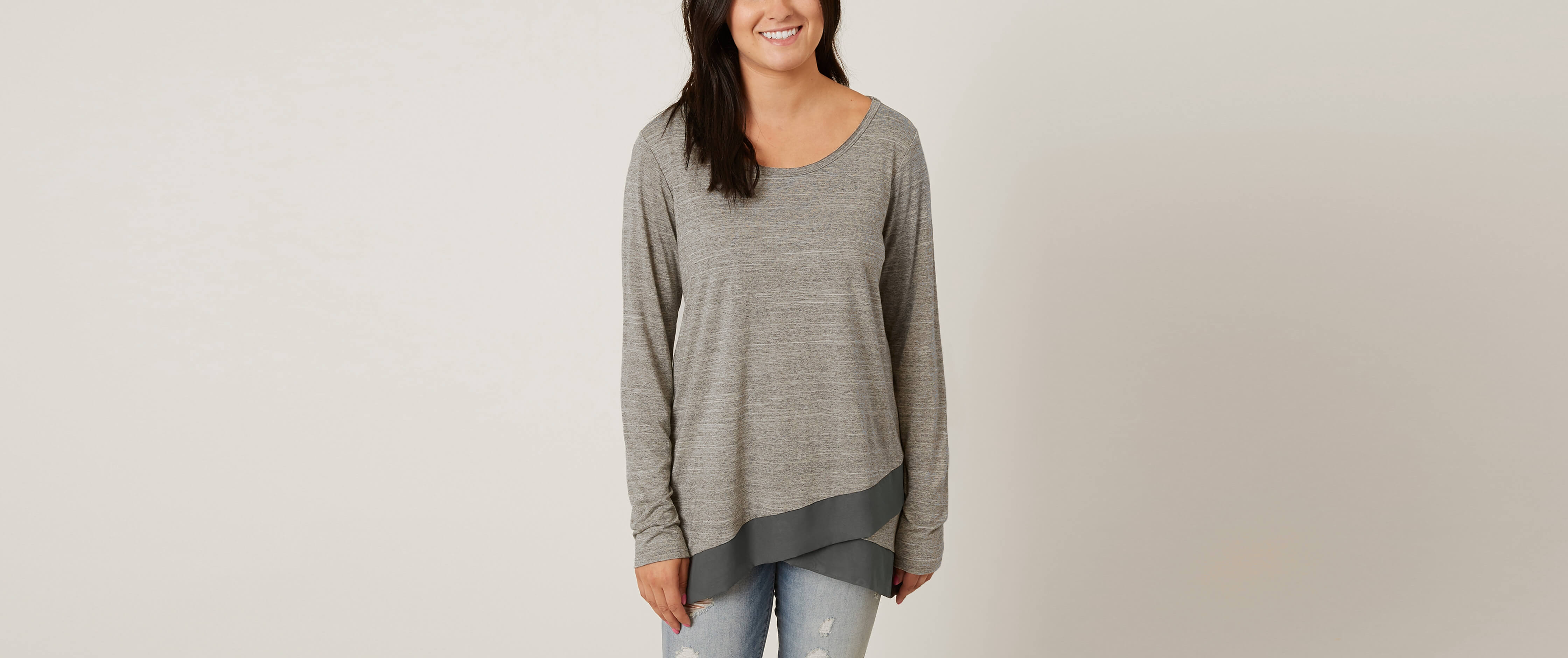 red by BKE Raw Edge Top - Women's Shirts & Blouses in Grey | Buckle