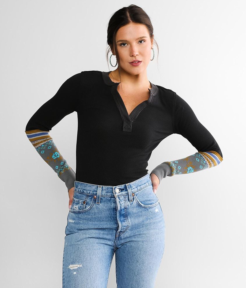 Free People Mikah Notch Neck Top - Women's Shirts & Blouses in Black ...