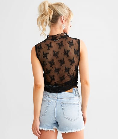 Free People Nice Try Floral Lace Tank Top - Women's Tank Tops in Black ...
