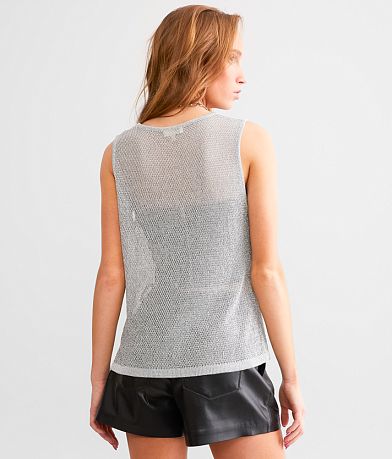 Gilded Intent Metallic Netted Tank Top - Women's Tank Tops in Silver ...