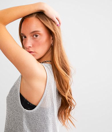 Gilded Intent Metallic Netted Tank Top - Women's Tank Tops in Silver ...