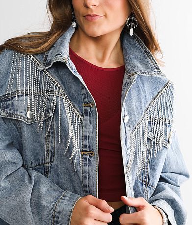 Veveret Rhinestone Fringe Denim Jacket - Women's Coats & Jackets in ...