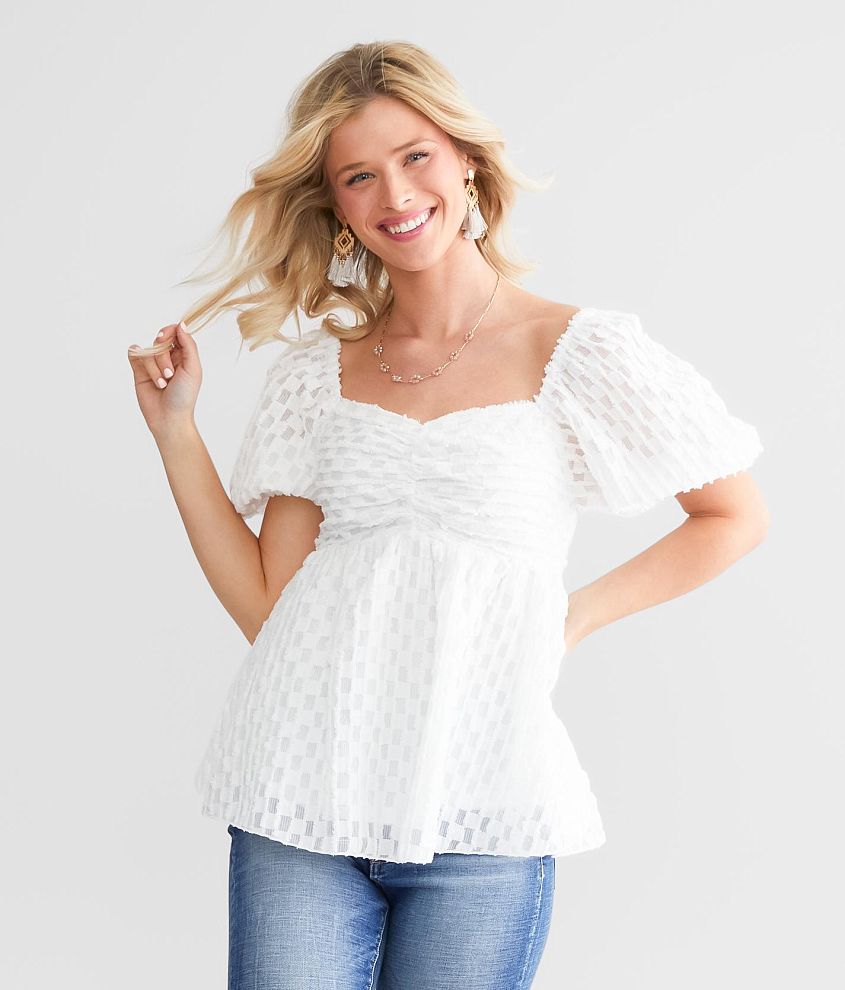 BaeVely Frayed Peplum Checkered Top - Women's Shirts & Blouses in Ivory ...