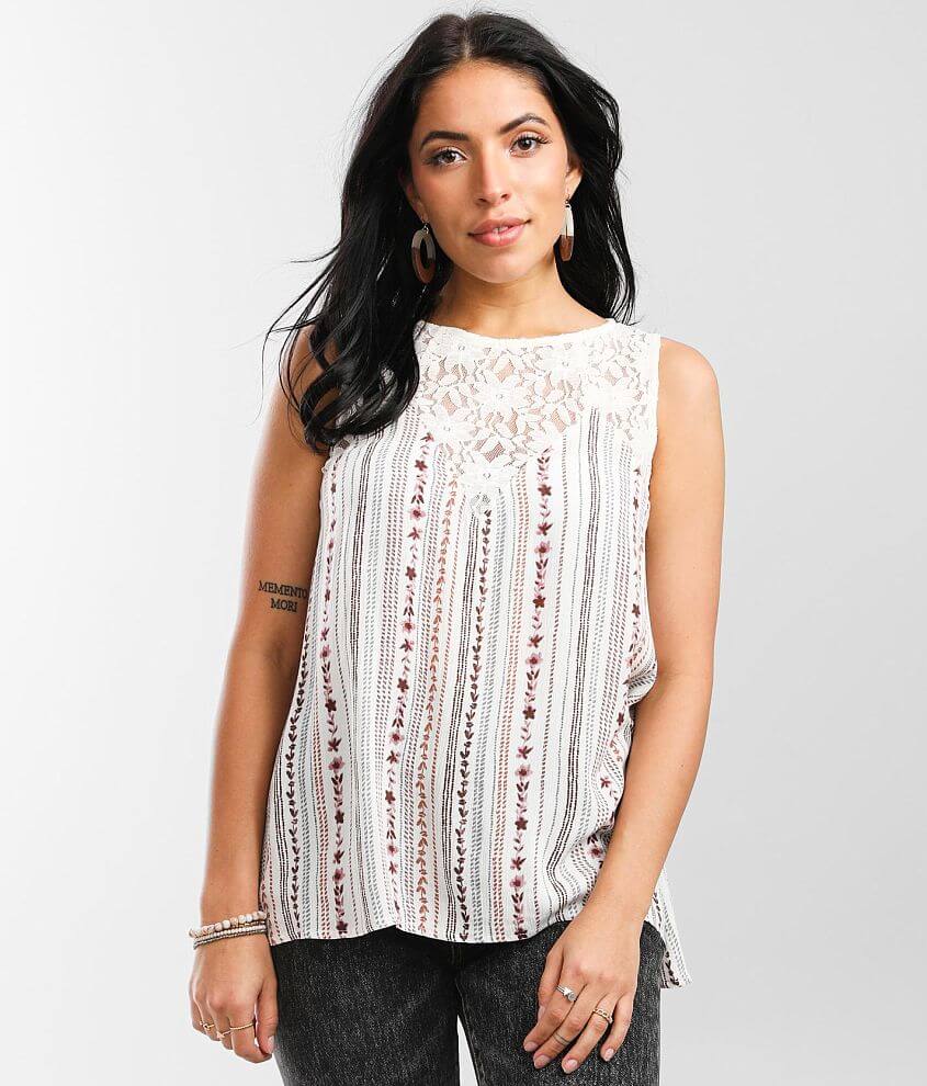 Daytrip Floral & Striped Print Tank Top - Women's Tank Tops in Cream ...