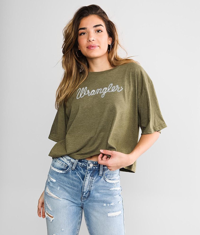 Wrangler® Rope Logo Cropped T-Shirt - Women's T-Shirts in Green | Buckle